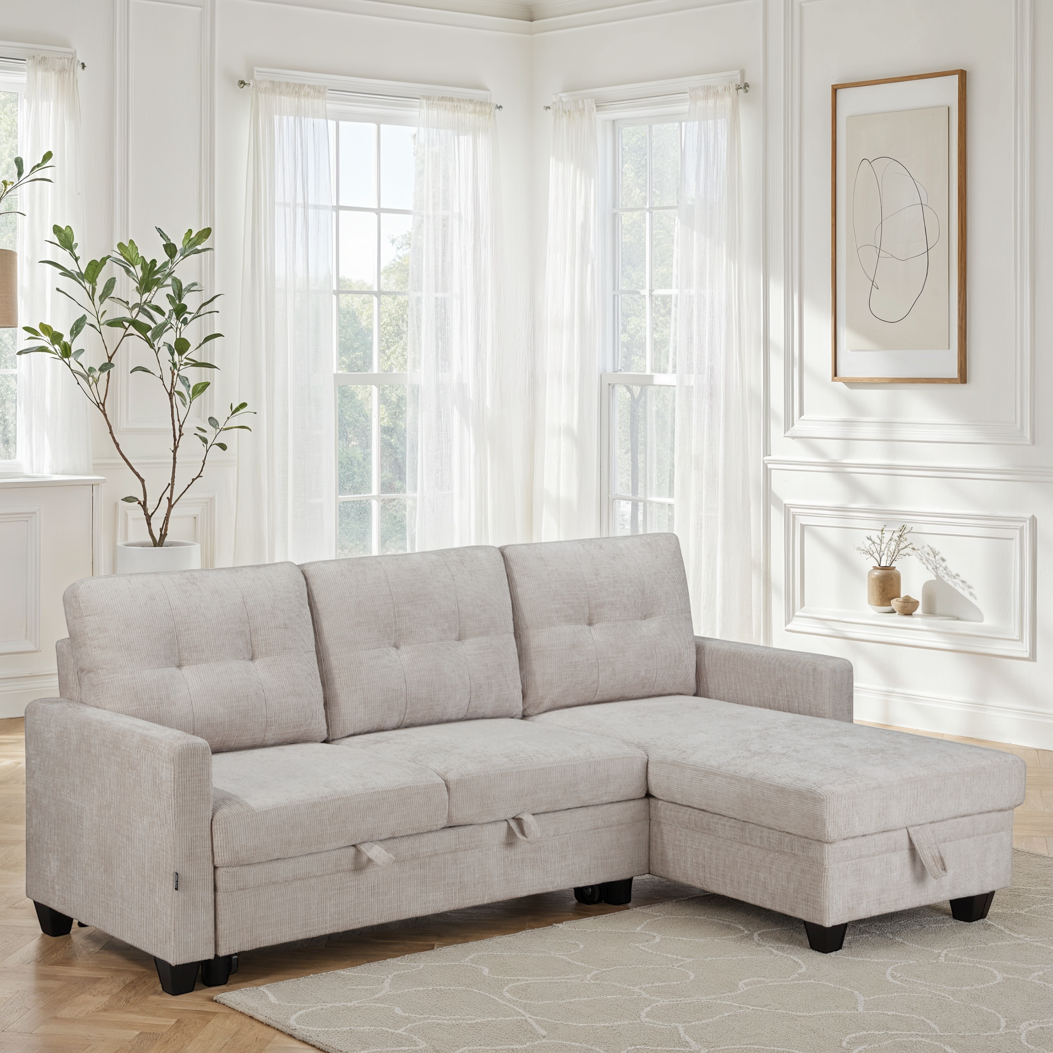 Canapé d'angle convertible et reversible en tissu anti tache, 210x154x ...